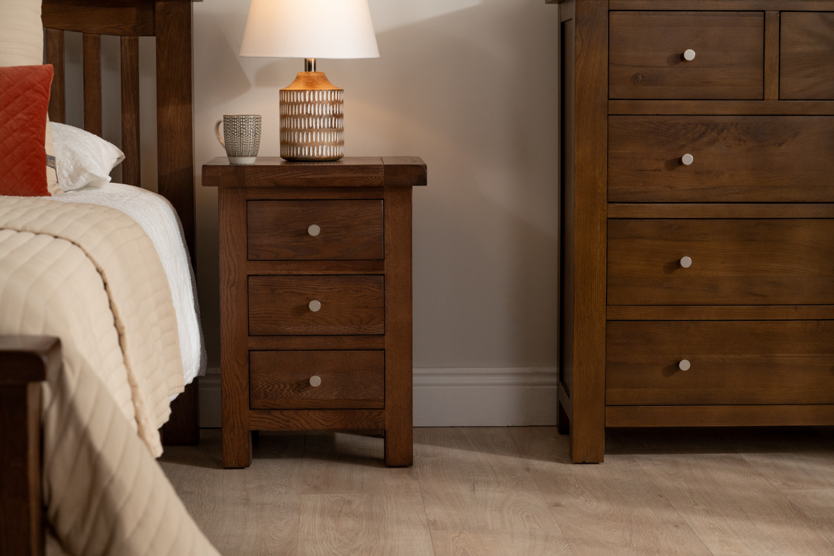 Luxor Walnut 3 Drawer Bedside Table - Michael Murphy Home Furnishing