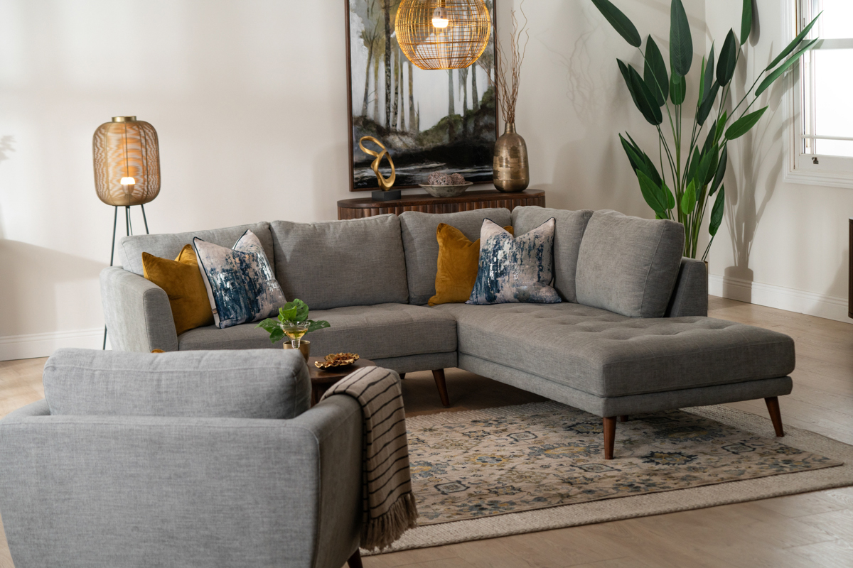 Pola Grey Fabric 2 Seater RHF Chaise Sofa - Michael Murphy Home Furnishing