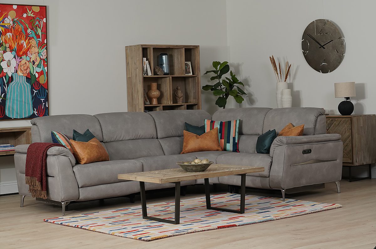 Taylor Grey Fabric Electric Recliner Corner Sofa