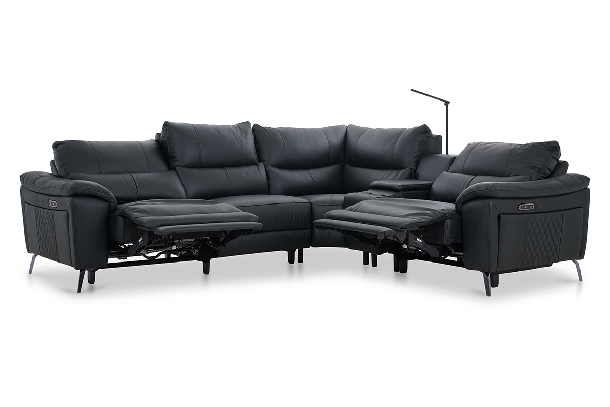 Oliveira Black Leather RHF Electric Recliner Corner Sofa - Michael Murphy Home Furnishing