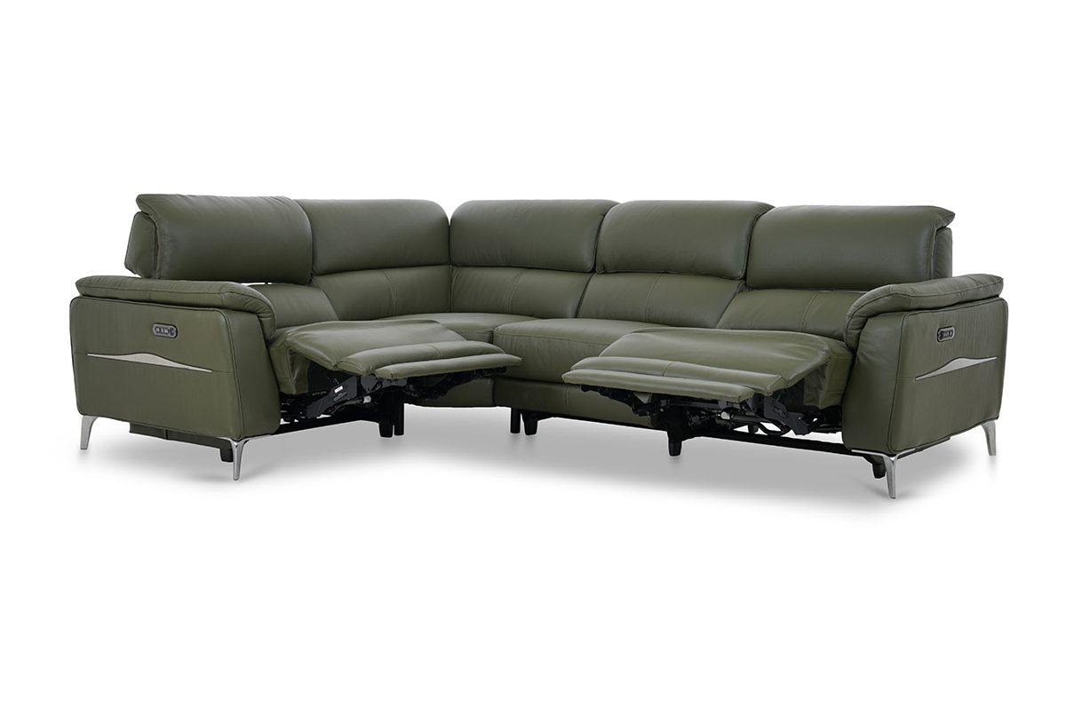 Taylor Green Leather LHF Electric Recliner Corner Sofa with Head Tilt ...