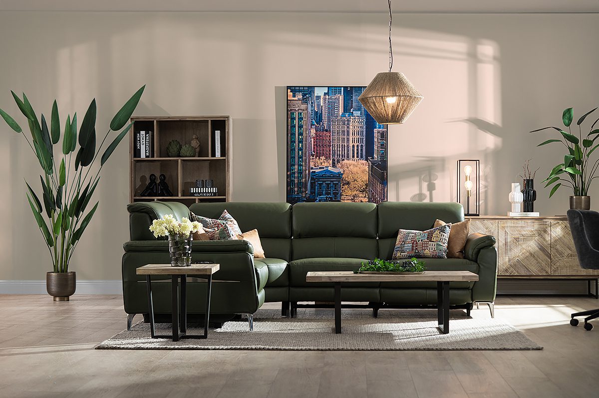 Taylor Green Leather LHF Electric Recliner Corner Sofa with Head Tilt ...