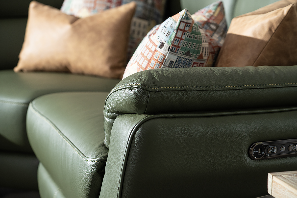 Taylor Green Leather LHF Electric Recliner Corner Sofa with Head Tilt ...
