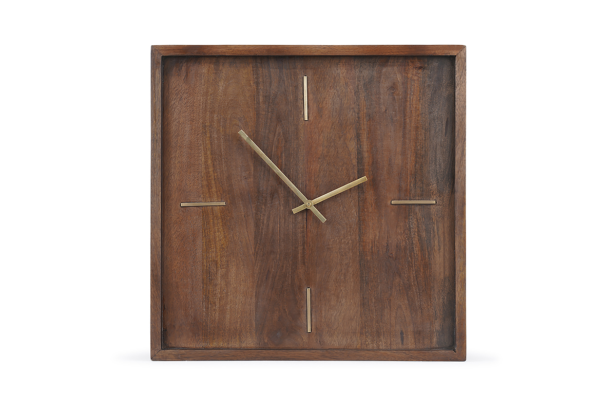 Square Wood Wall Clock Brown 40cm - Michael Murphy Home Furnishing