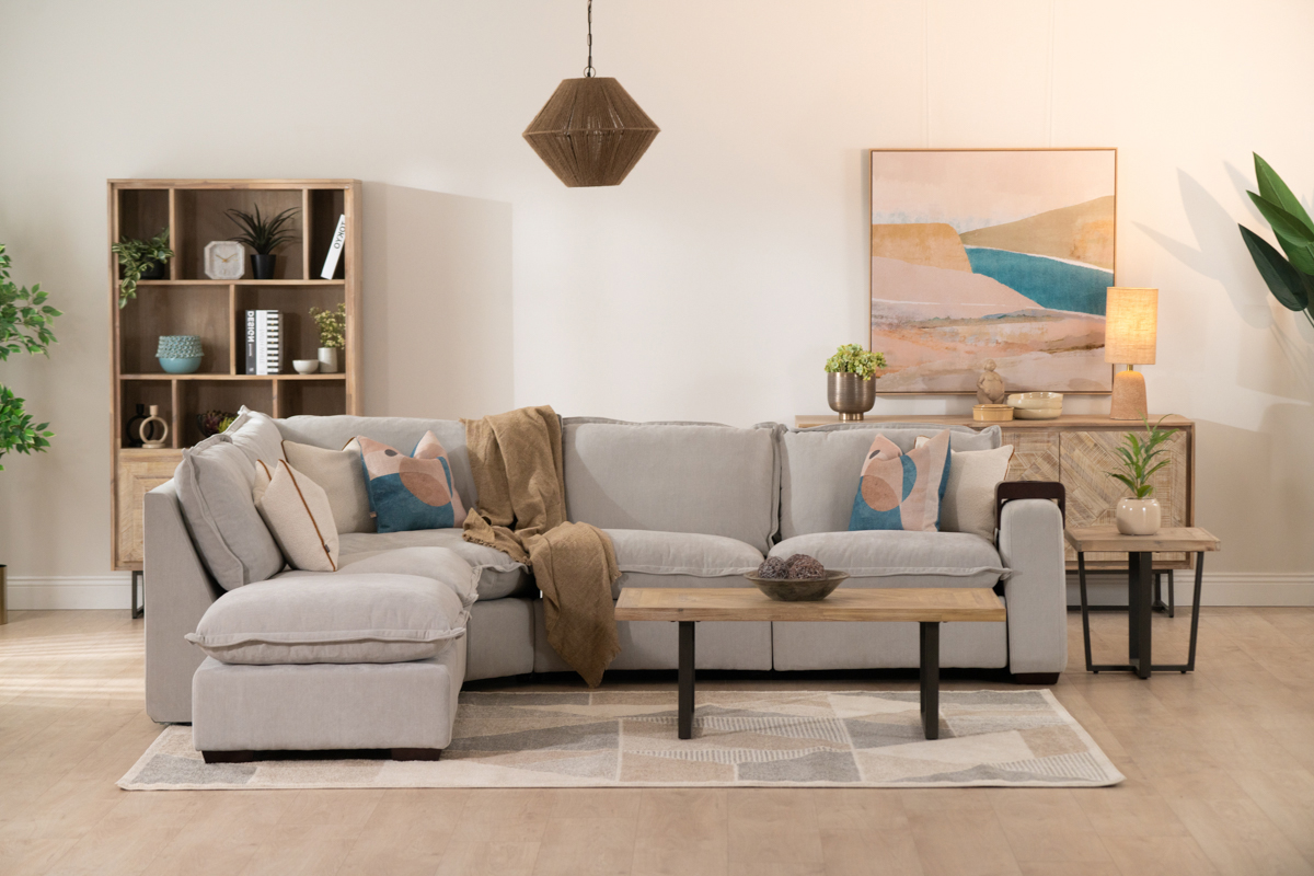 Empress Cream Fabric LHF Electric Recliner Corner Sofa with Tray ...