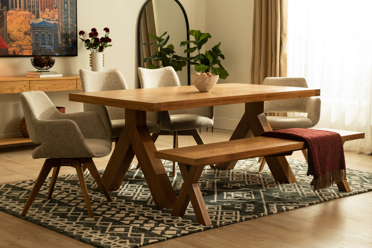 Granada Oak Herringbone Dining Table Y Leg 1.8m - Michael Murphy Home ...