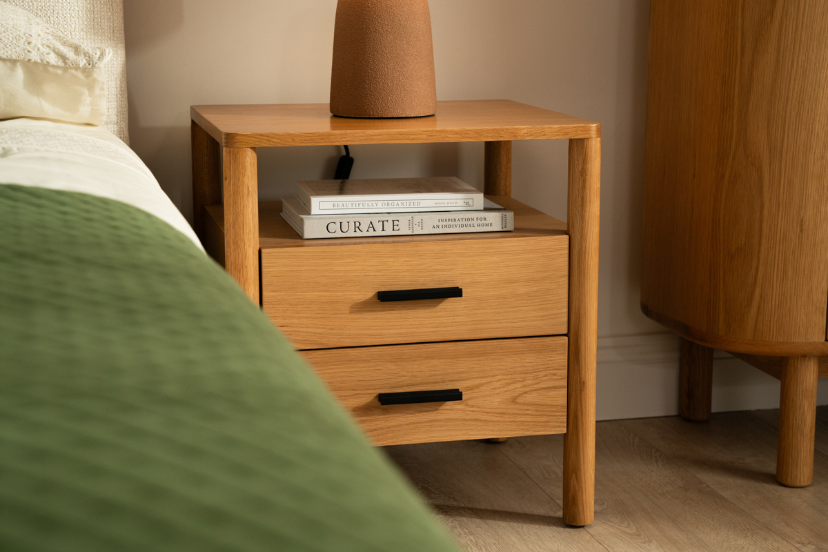 Milita Oak 2 Drawer Bedside Table - Michael Murphy Home Furnishing
