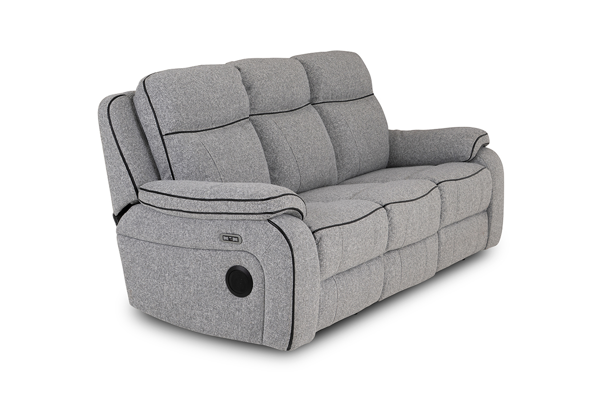 Radisson Grey Fabric Electric Recliner Sofa - 3 Seater with Bluetooth ...