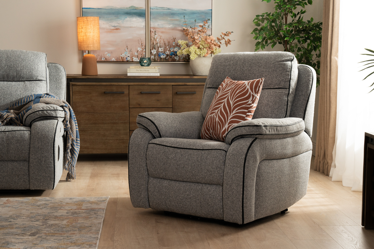 Radisson Grey Fabric Electric Recliner Armchair with Head Tilt ...